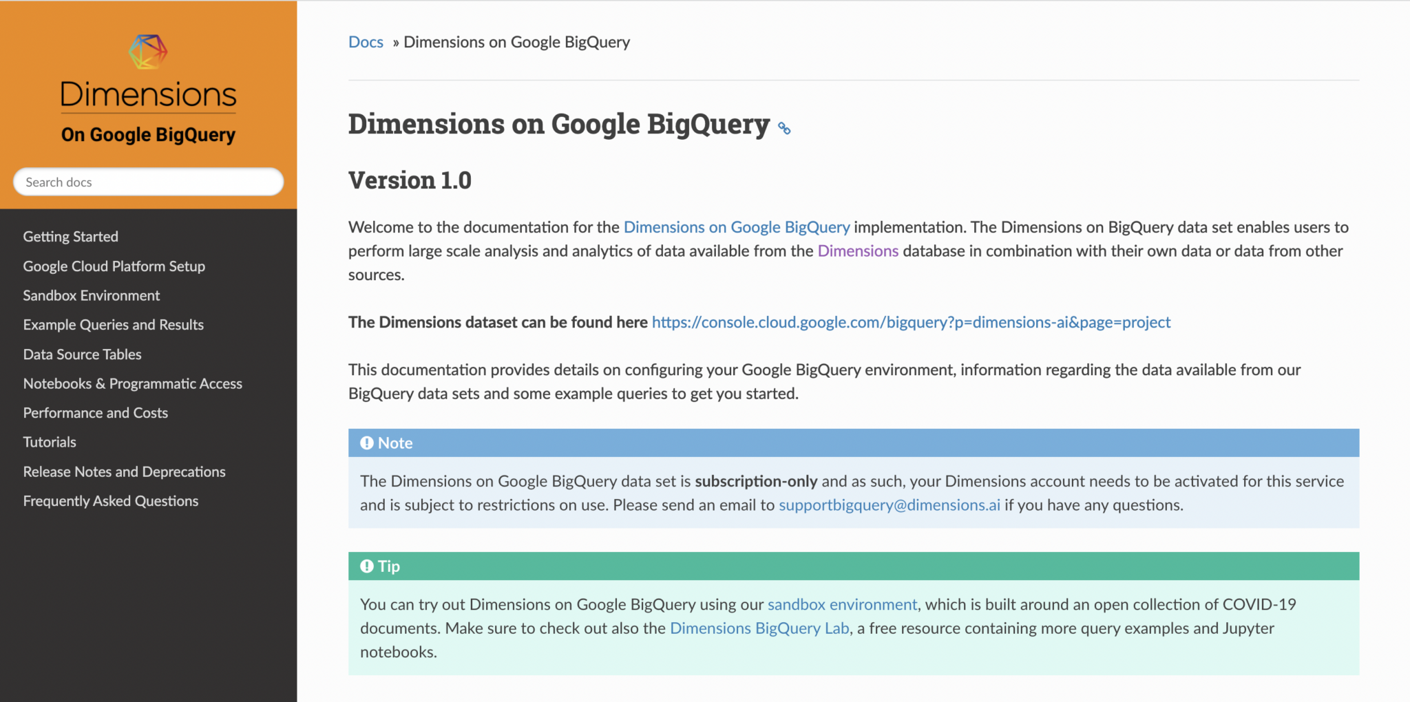 GBQ Documentation | Dimensions
